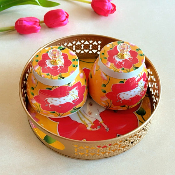 Pichwai Tray & Jar set – Royal Entice