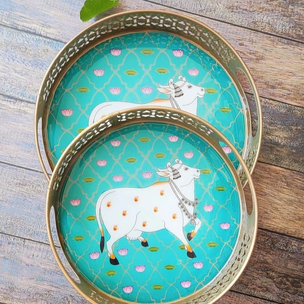 Unique Pichwai Tray set of 2 – Royal Entice