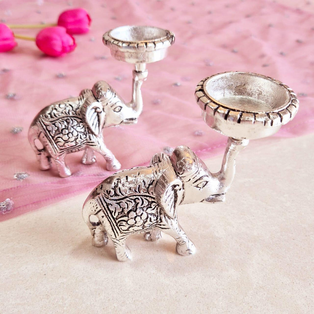 German Silver Elephant Tlight pair – Royal Entice